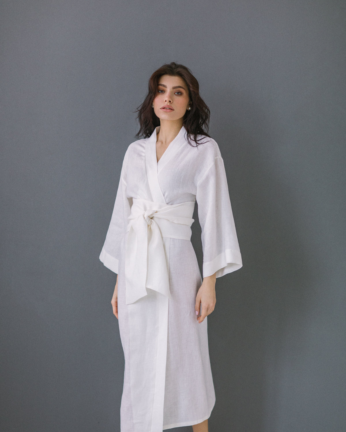 White Linen Bridal Robe with Wide Belt – Sumarokova Atelier
