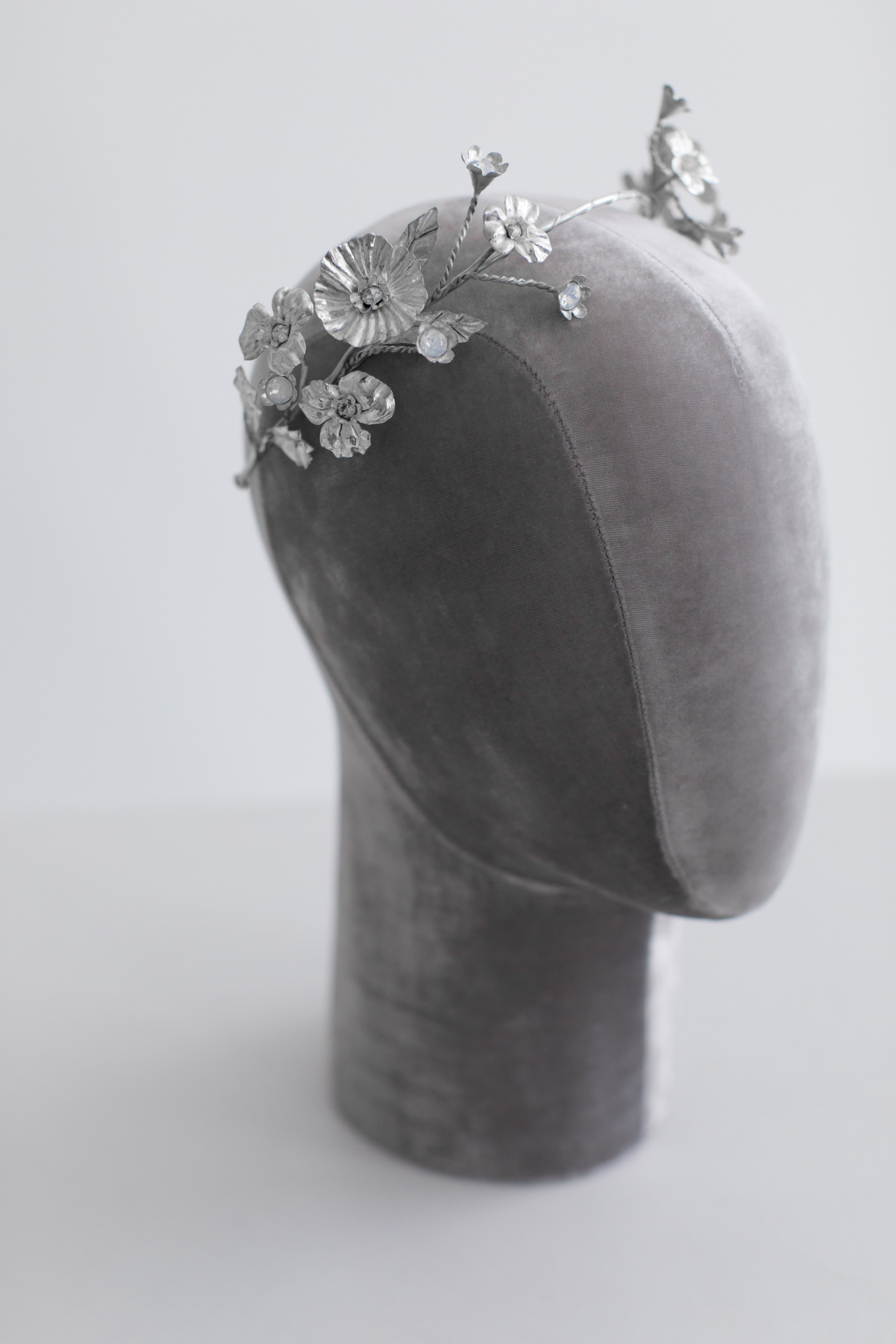 Flower bridal crown with crystals – Sumarokova Atelier